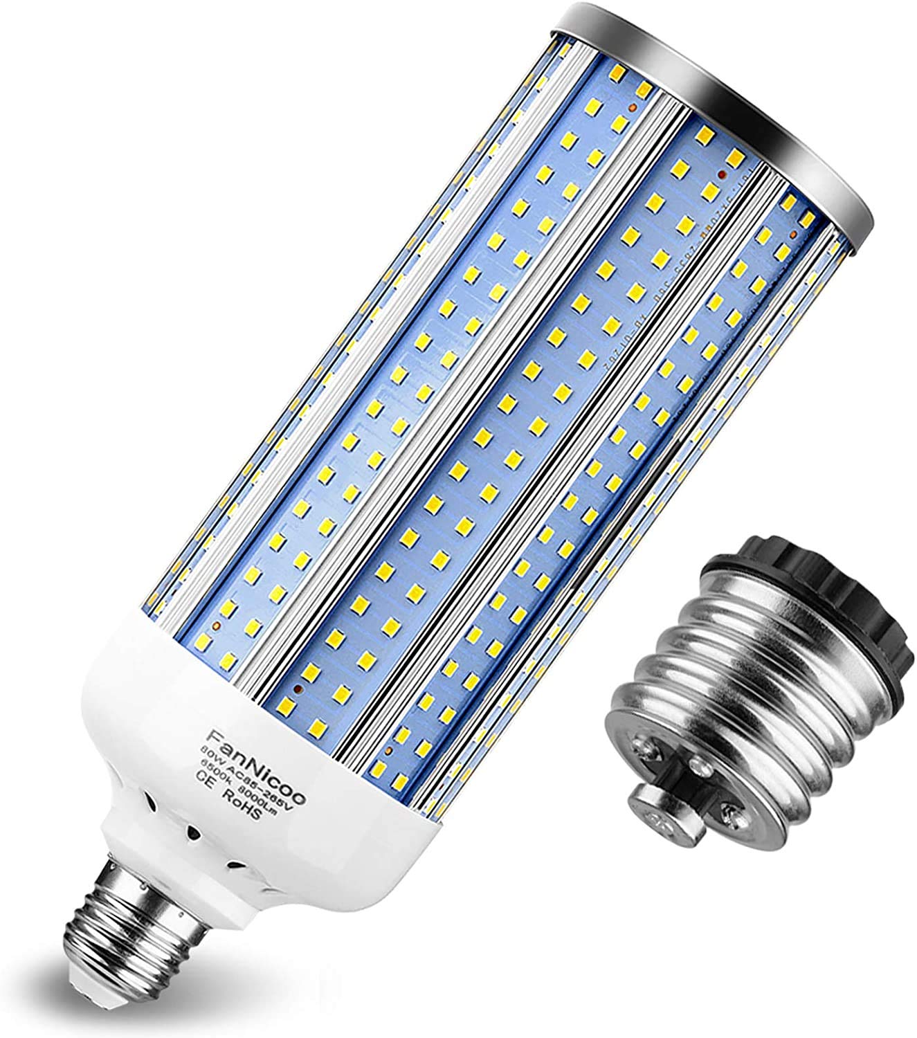 E39 80W LED Corn Light Bulb， 800W Equivalent 8000 Lumen 6500K Large Ar ...